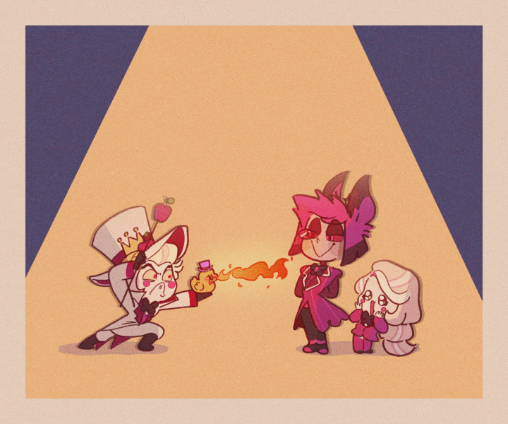 File:Charlie Morningstar, Alastor & Lucifer, a flaming rubber duck & an ...