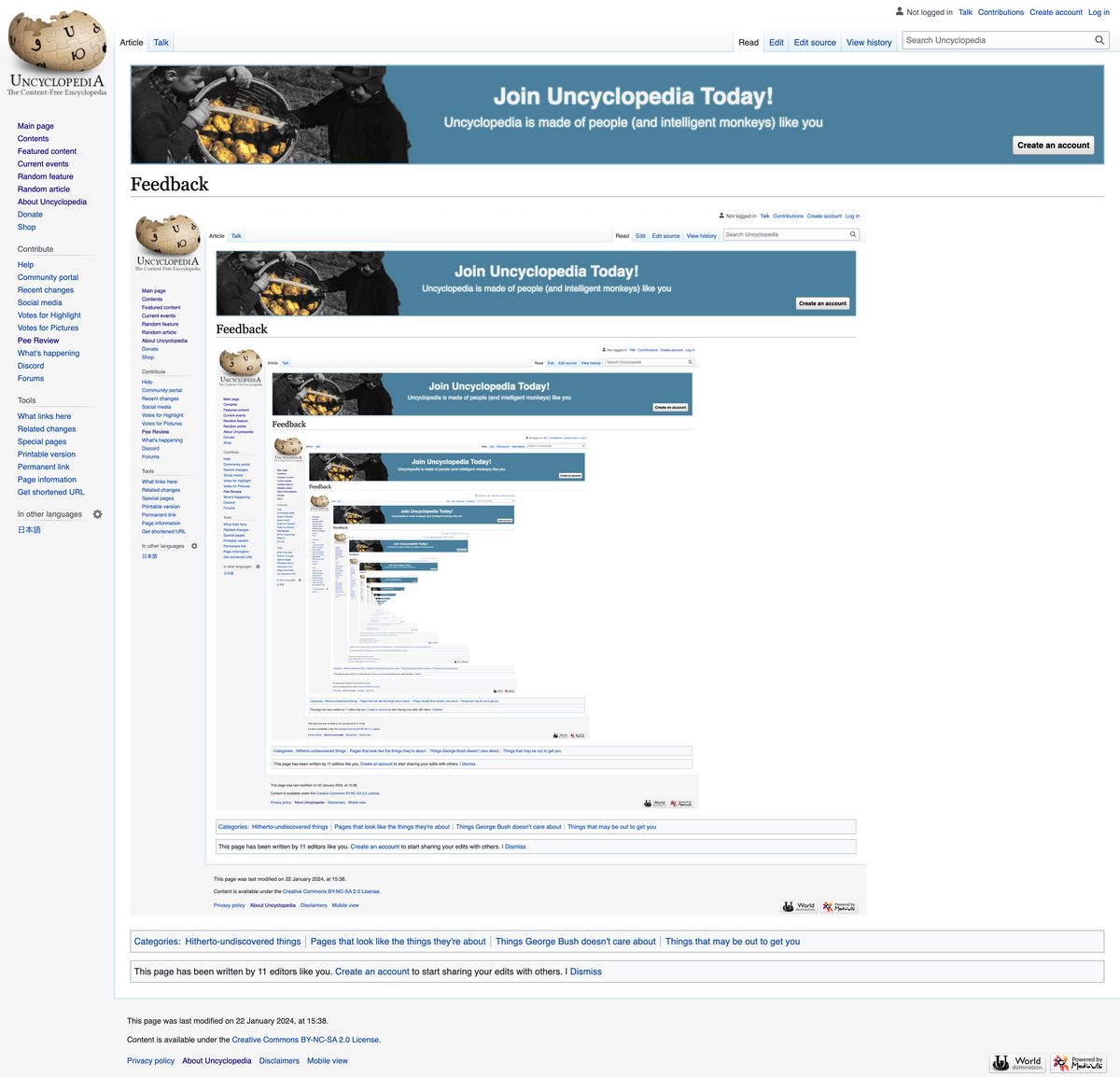Feedback - Uncyclopedia, the content-free encyclopedia